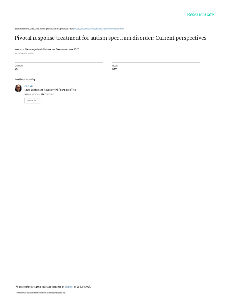 Pivotal Response Treatment For Autism Spectrum Dis+ | PDF | Autism ...