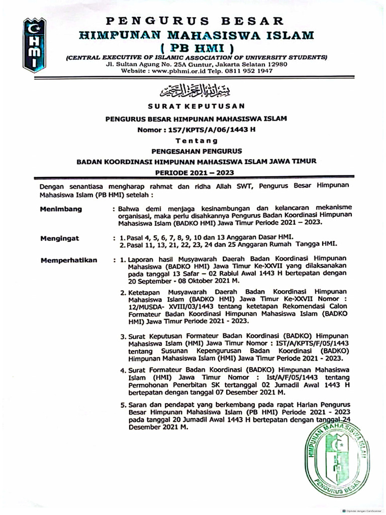 SK - Badko Hmi Jatim Terbaru | PDF