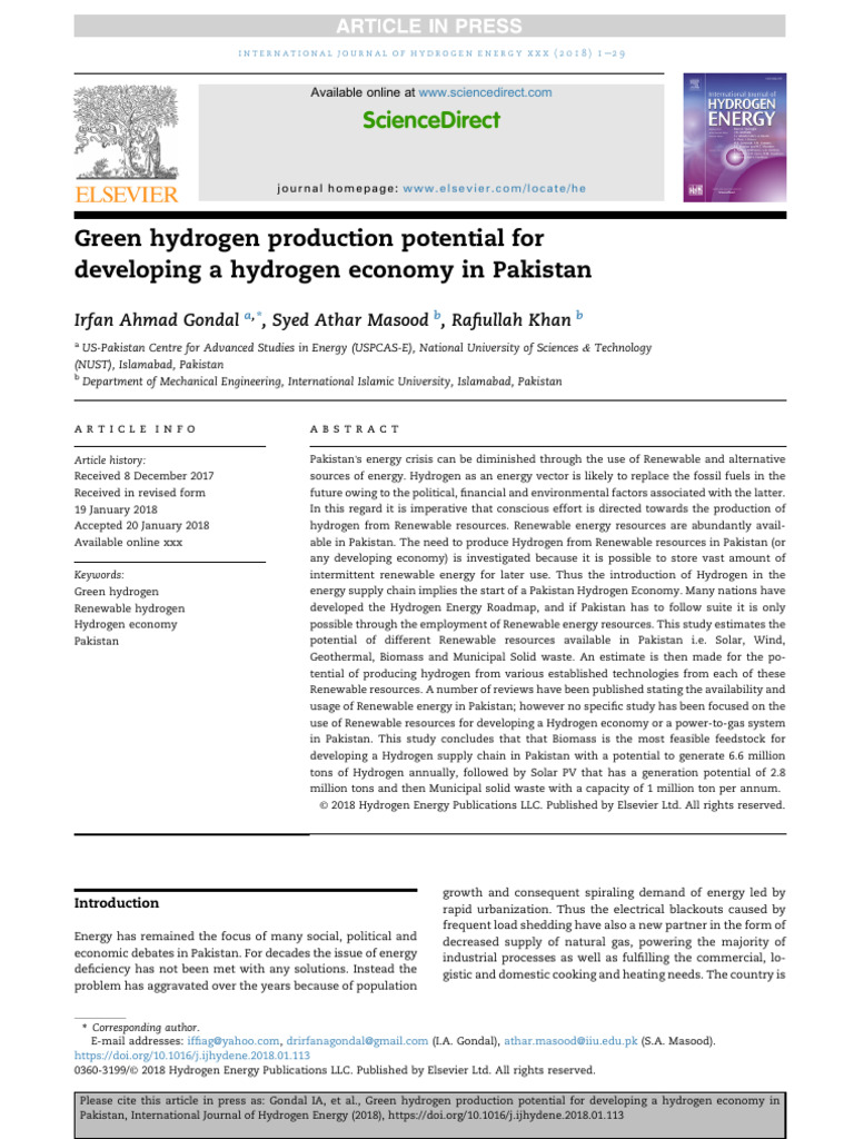 Green Hydrogen Production For A Hydrogen Economy in Developing ...