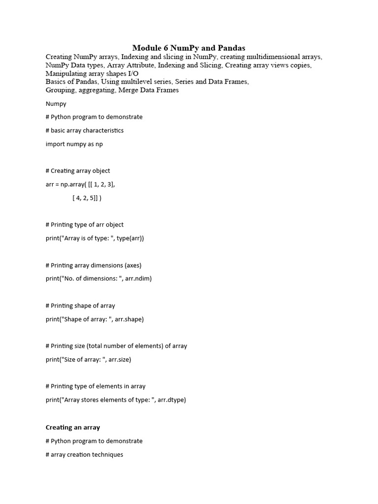 Module 6 NumPY and Pandas | Download Free PDF | Matrix (Mathematics ... Module 6 NumPY and Pandas | Download Free PDF | Matrix (Mathematics ...