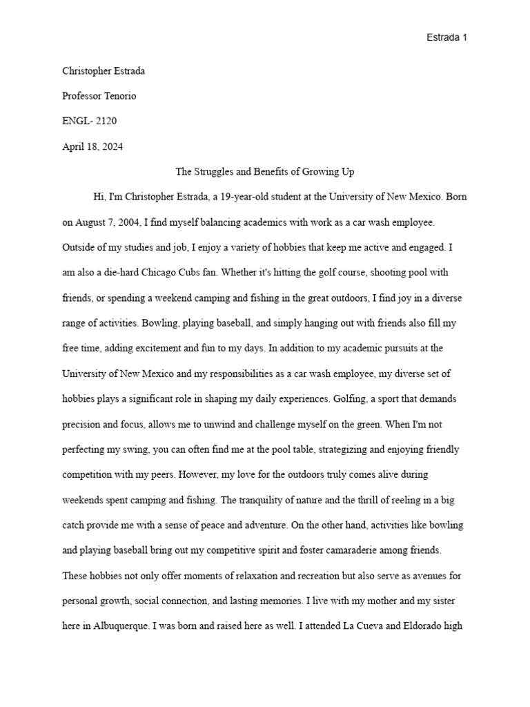 Personal Essay - Christopher Estrada | PDF | Psychological Resilience | Grief