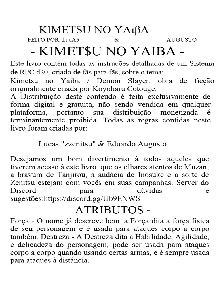 Livro Kimetsu No Yaiba RPG | PDF | Espada | Revólver