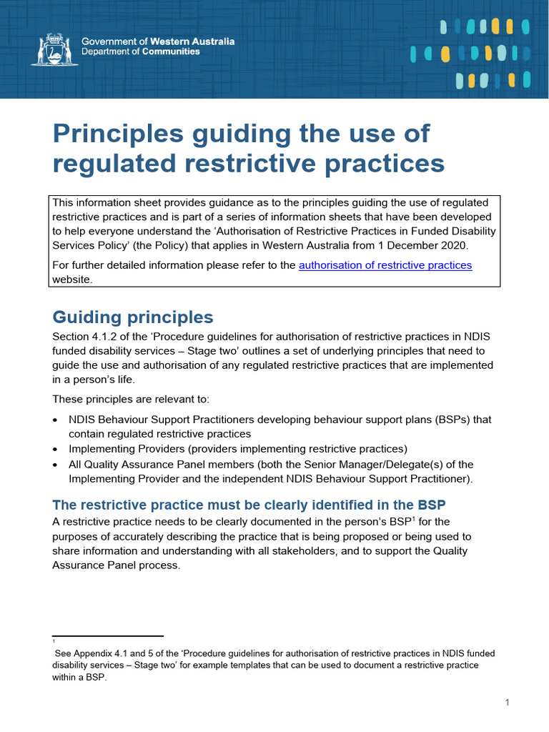 Principles Guiding The Use of Regulated Restrictive Practices | PDF ...