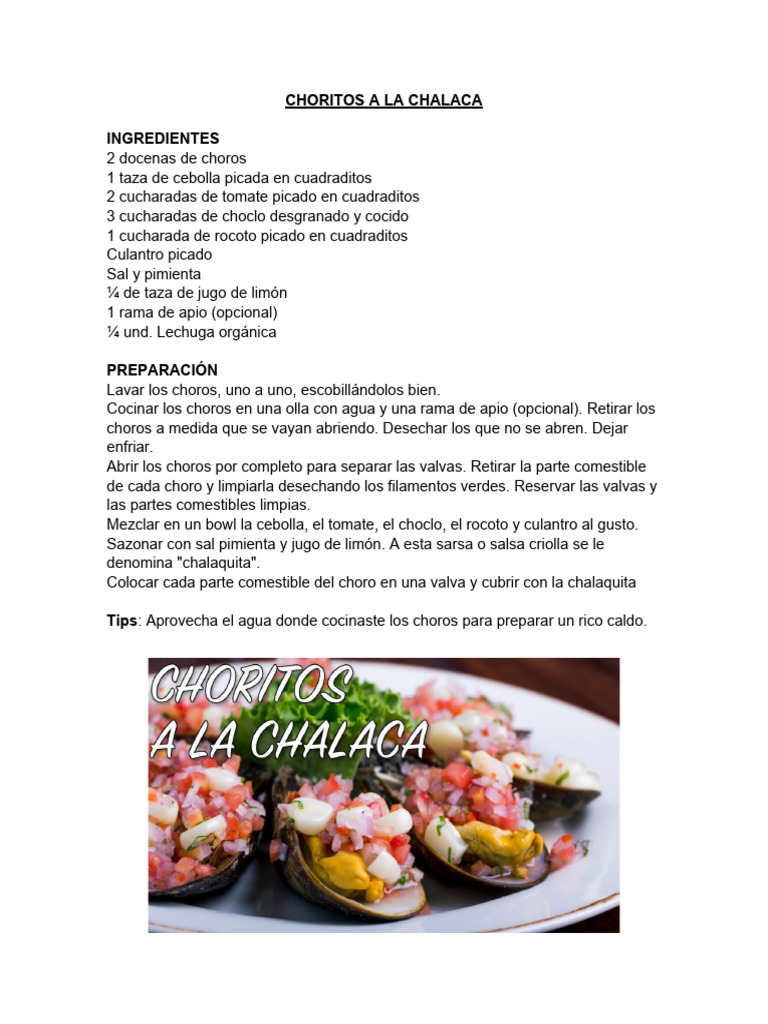 Receta de Choritos a la Chalaca | PDF