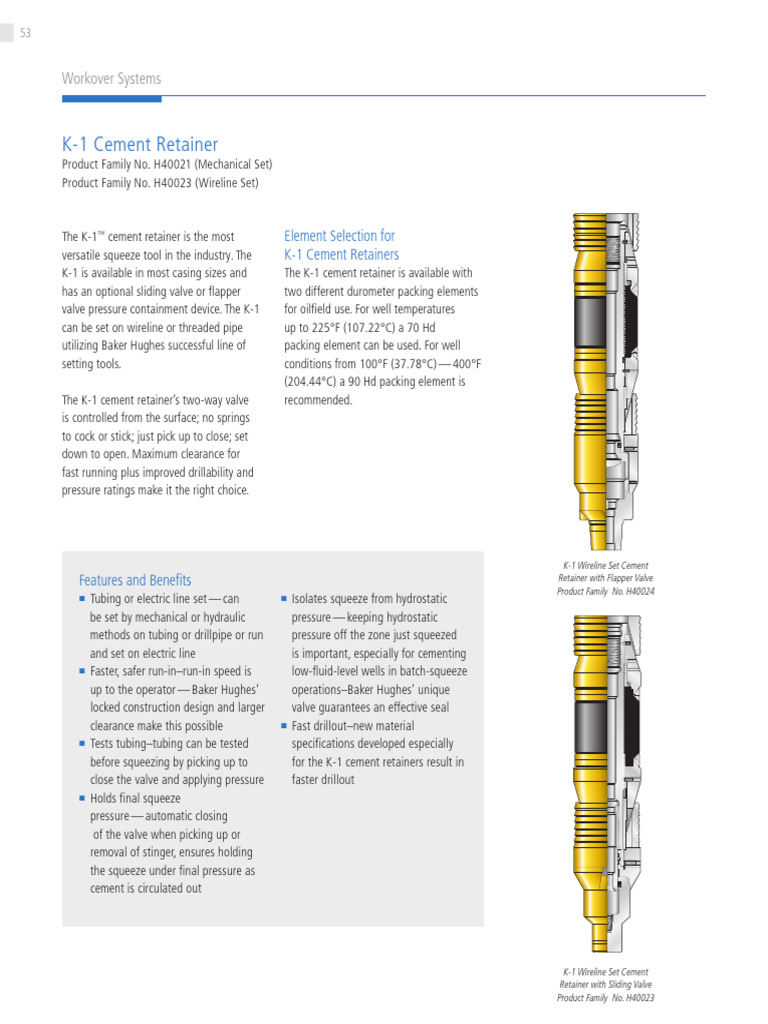K-1 CEMENT RETAINER | PDF | Valve | Pipe (Fluid Conveyance)