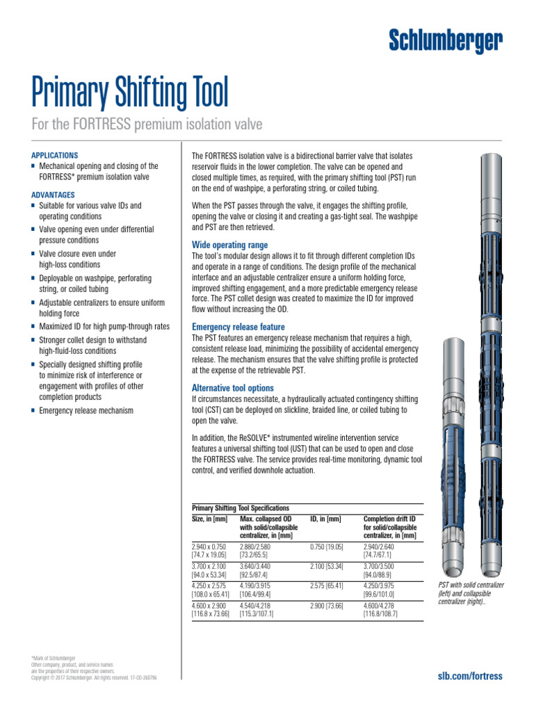 Fortress Isolation Valve Shifting Tool Ps | PDF | Equipment | Hydraulics