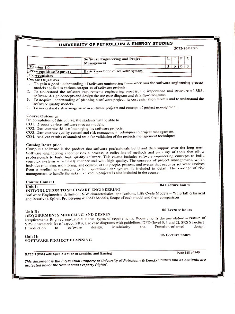 SEPM THEORY COURSE PLAN | PDF
