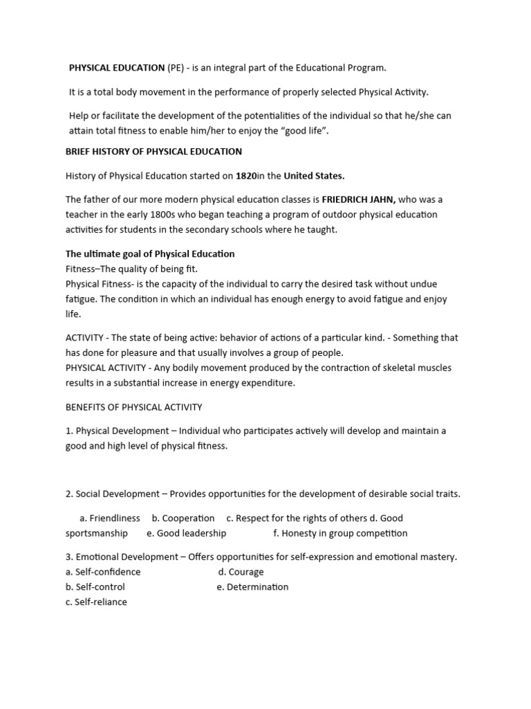 PHYSICAL EDUCATION (PE) - Is An Integral Part of The Educational ...