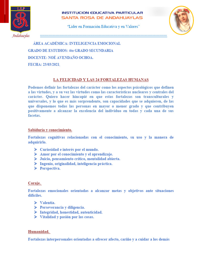 Las fortalezas Humanas | PDF | Valor | Amor