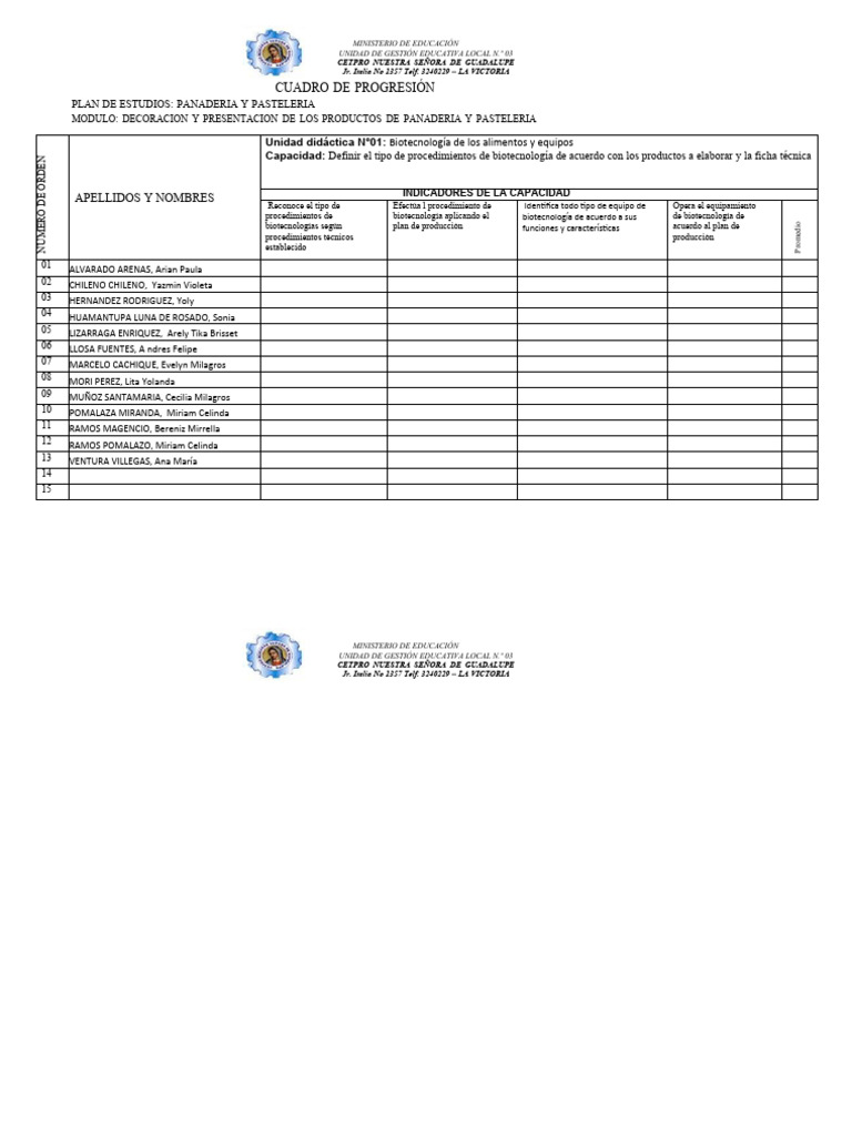 Instrumento de Evaluacion 1 - Ficha de Progresion | PDF