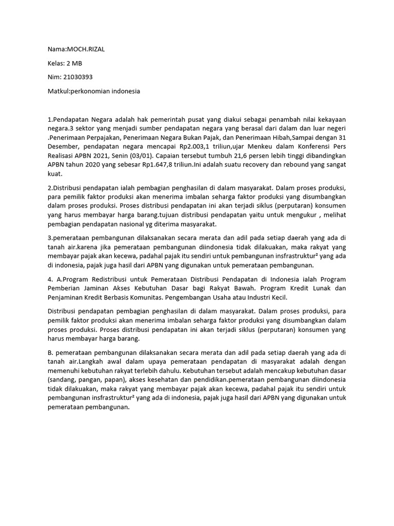 Moch. Rizal - 21030393 - 2 MB - Tugas Perekonomian Indonesia | PDF