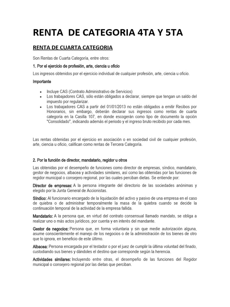 Renta de Categoria 4ta Y 5ta | Descargar gratis PDF | Salario | Business