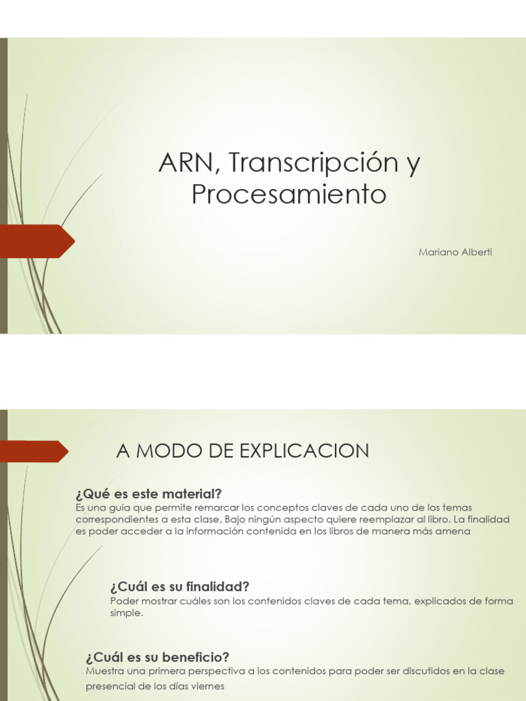 Clase 6 - ARN, Transcripción y Procesamiento | PDF | Rna | Codigo genetico