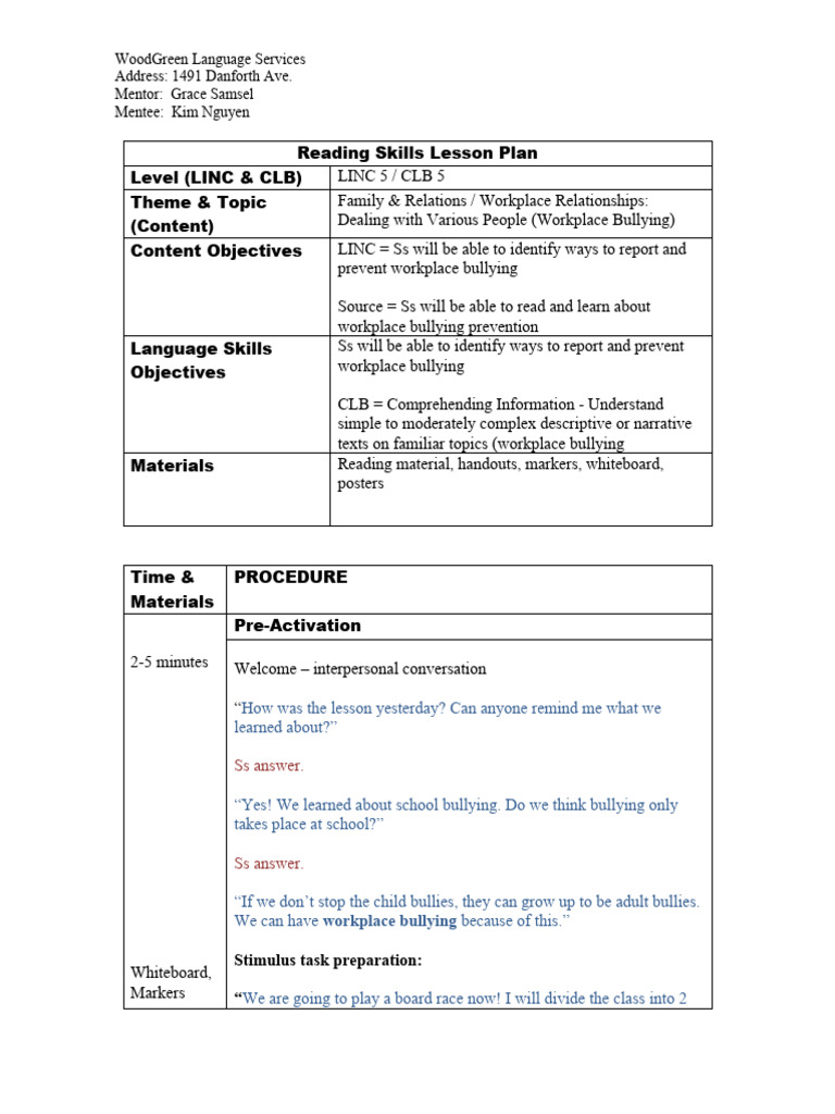 Practicum Lesson Plan 3 | PDF | Mentorship | Bullying