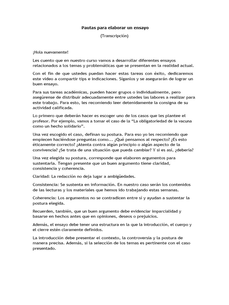 Semana 4 - Guion - Pautas para Elaborar Un Ensayo | PDF | Ensayos