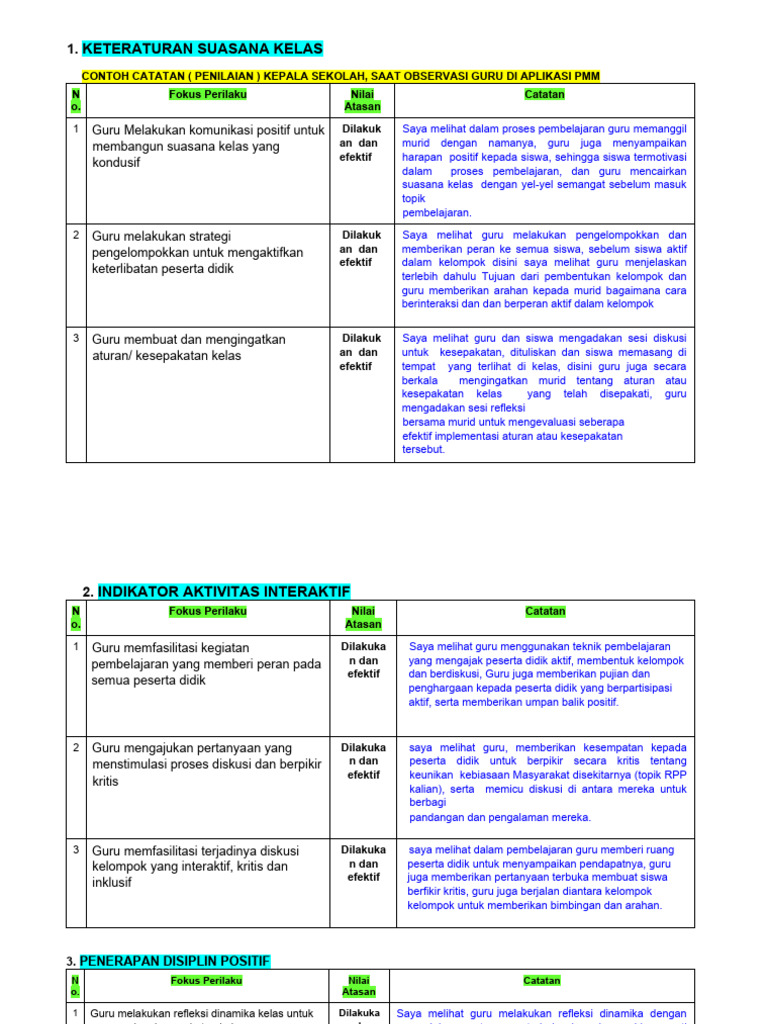 Cara Mengisi Catatan Kepala Sekolah Penilaian Observasi Guru Di PMM | PDF