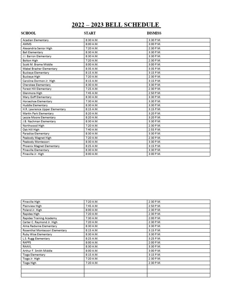 2022 - 2023 Bell Schedule | PDF