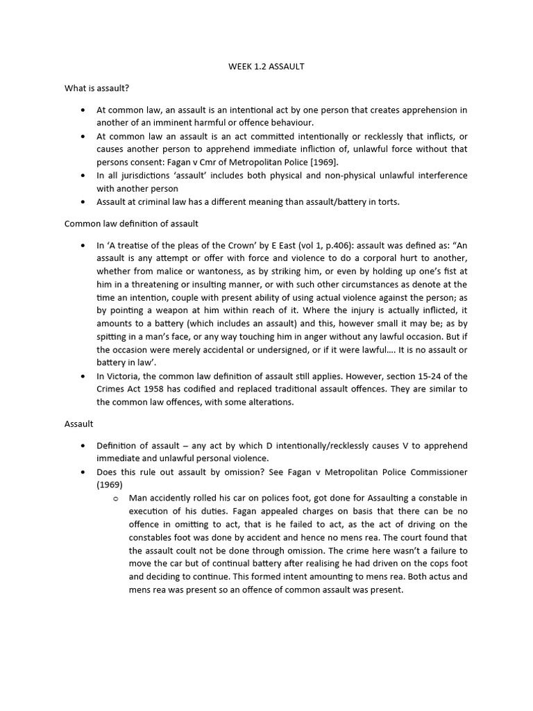 Understanding Assault: Legal Definitions | PDF | Assault | Battery (Crime)