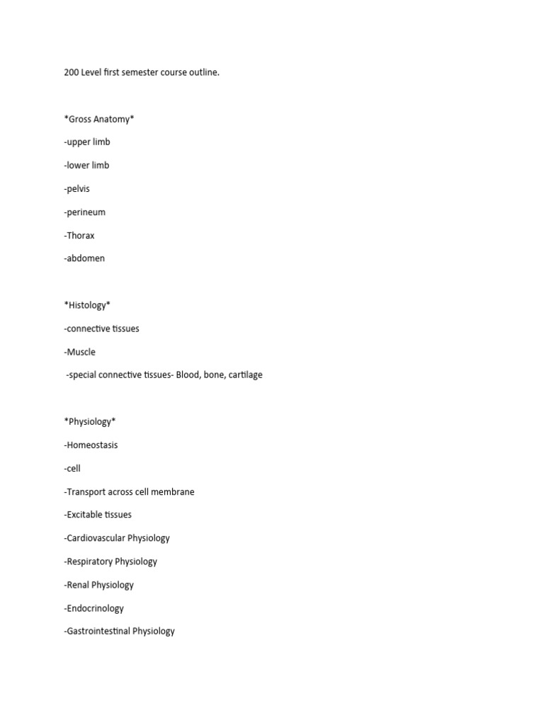 200 Level Pharmacy Course Outline | PDF | Wellness | Science & Mathematics