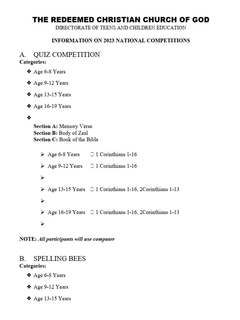 2023 Competition Information | PDF | Chapters And Verses Of The Bible ...