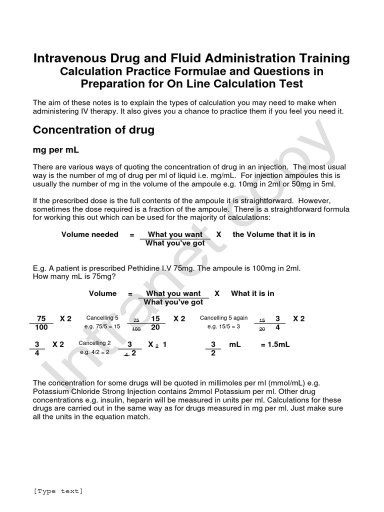 IV Drug Calculation Test Practice Papers | Download Free PDF | Dose ...