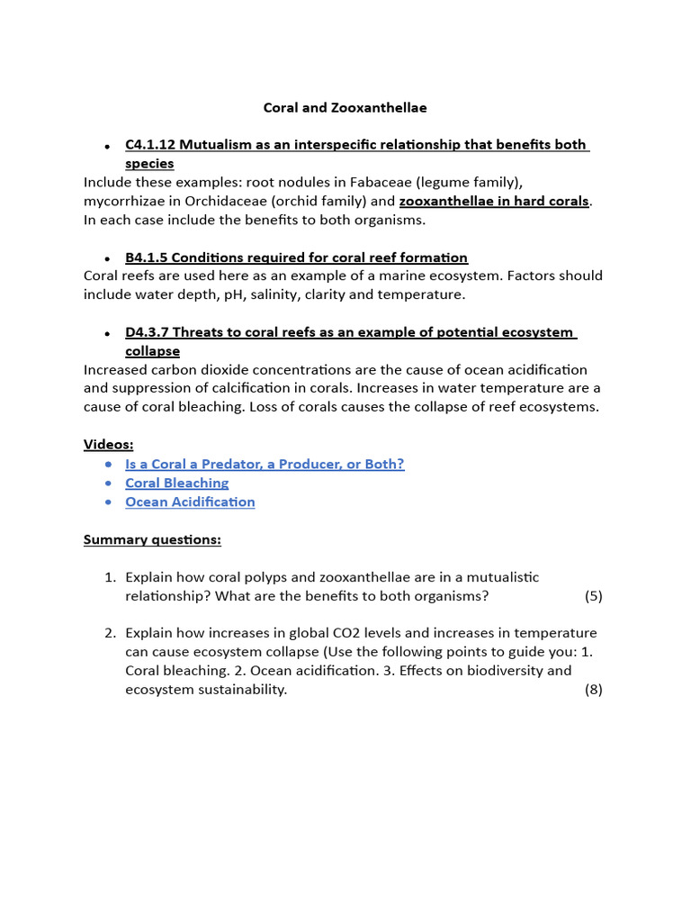 Coral Reefs: Mutualism and Ecosystem Threats | PDF | Coral Reef | Ocean ...