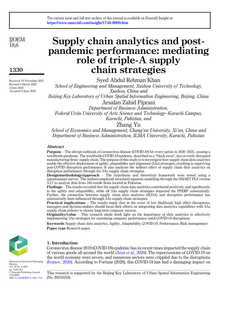 Supply Chain Analytics and Post Pandemic Performance-Q2 | PDF | Supply Chain | Survey Methodology