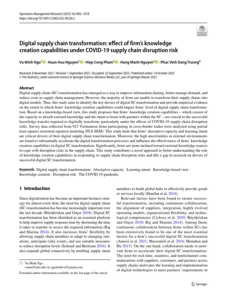 Digital Supply Chain Transformation Effect Of Firms Knowledge Q2 Pdf
