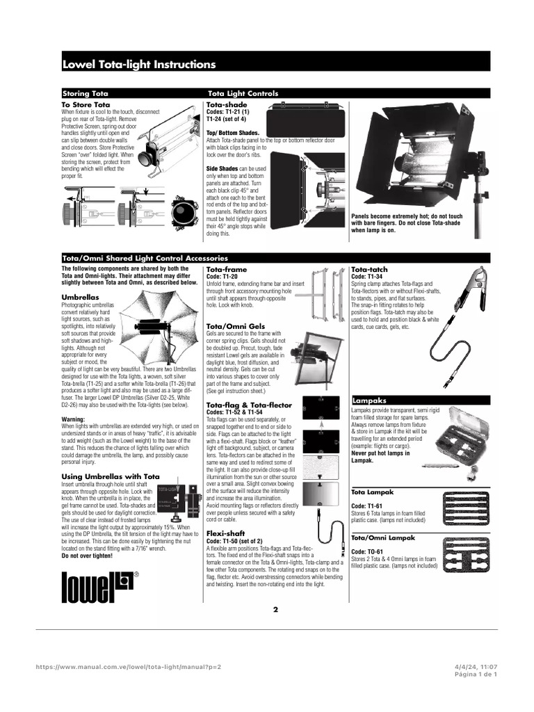 Manual de Usuario Lowel Tota-Light (4 Páginas) | PDF | Lighting | Door