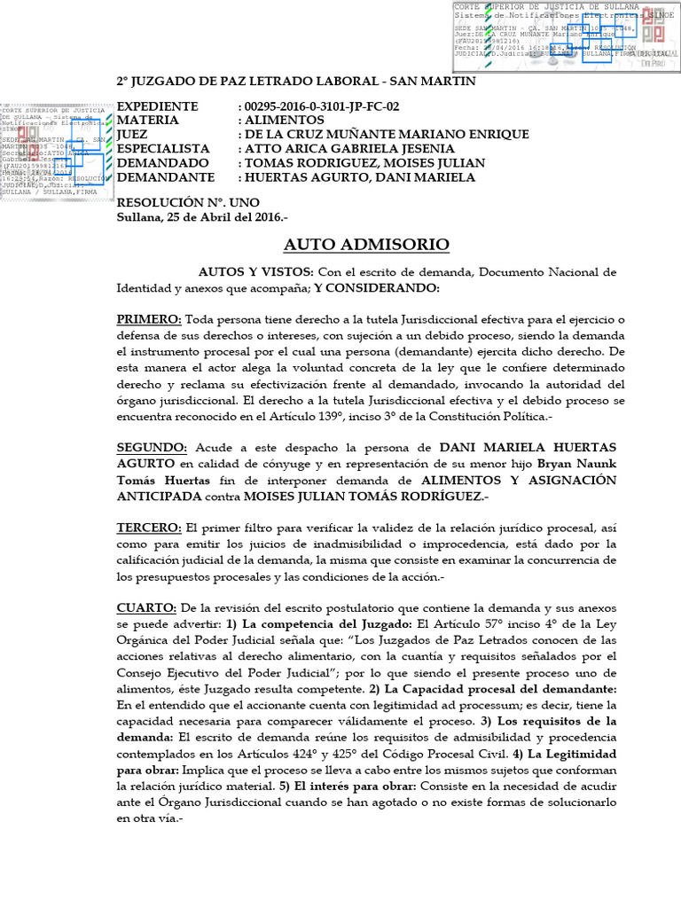 Modelo de Auto Admisorio | PDF | Demanda judicial | Ley procesal
