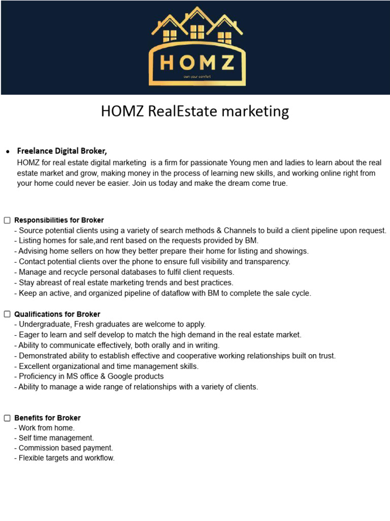 HOMZ RE Broker | PDF