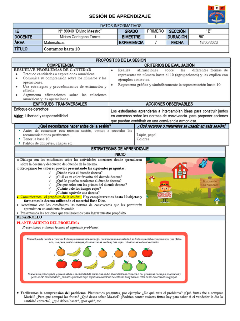 Sesión de Conteo hasta 10 en Matemáticas | PDF | Psicología cognitiva ...