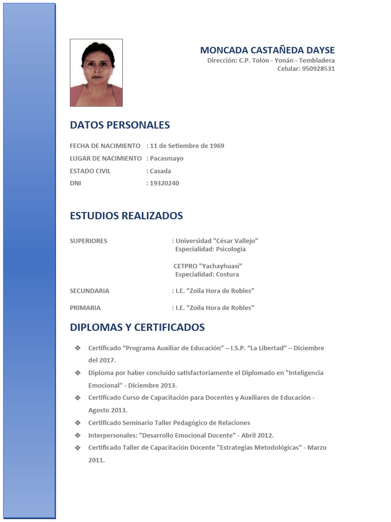 Curriculum Vitae: Datos Personales | PDF | Enseñando | Modificación de comportamiento