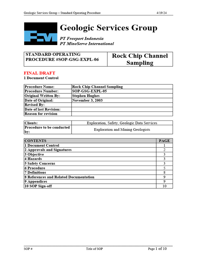 SOP Rock Chip Channel Sampling | PDF | Clastic Rock | Hammer