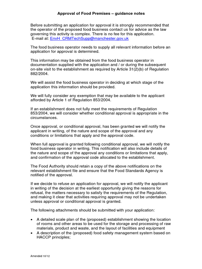 Food Premises Approval Guidance Notes | PDF | Hazard Analysis And ...
