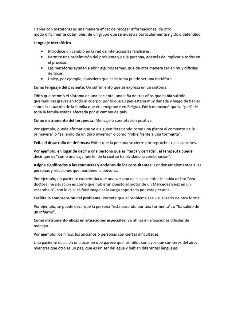 Efectividad del Lenguaje Metafórico en Terapia | PDF | Filosofía ...