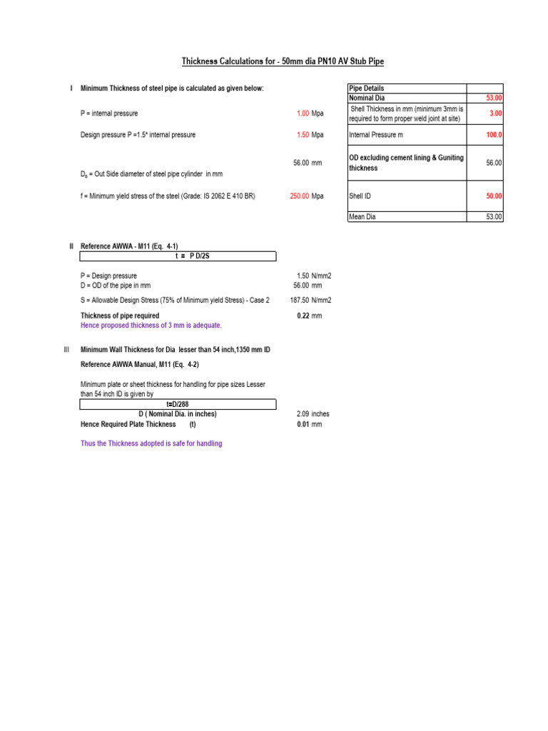 Stub Thick Cal | PDF | Pipe (Fluid Conveyance) | Civil Engineering