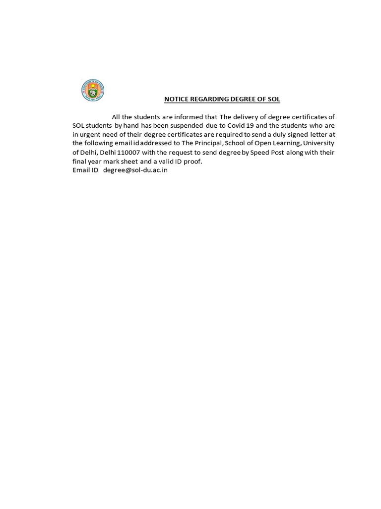 Degree Certificate Delivery Update SOL | PDF