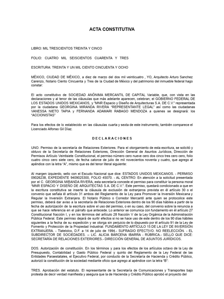 Ejemplo ACTA CONSTITUTIVA | Descargar gratis PDF | Sociedad de responsabilidad limitada ...