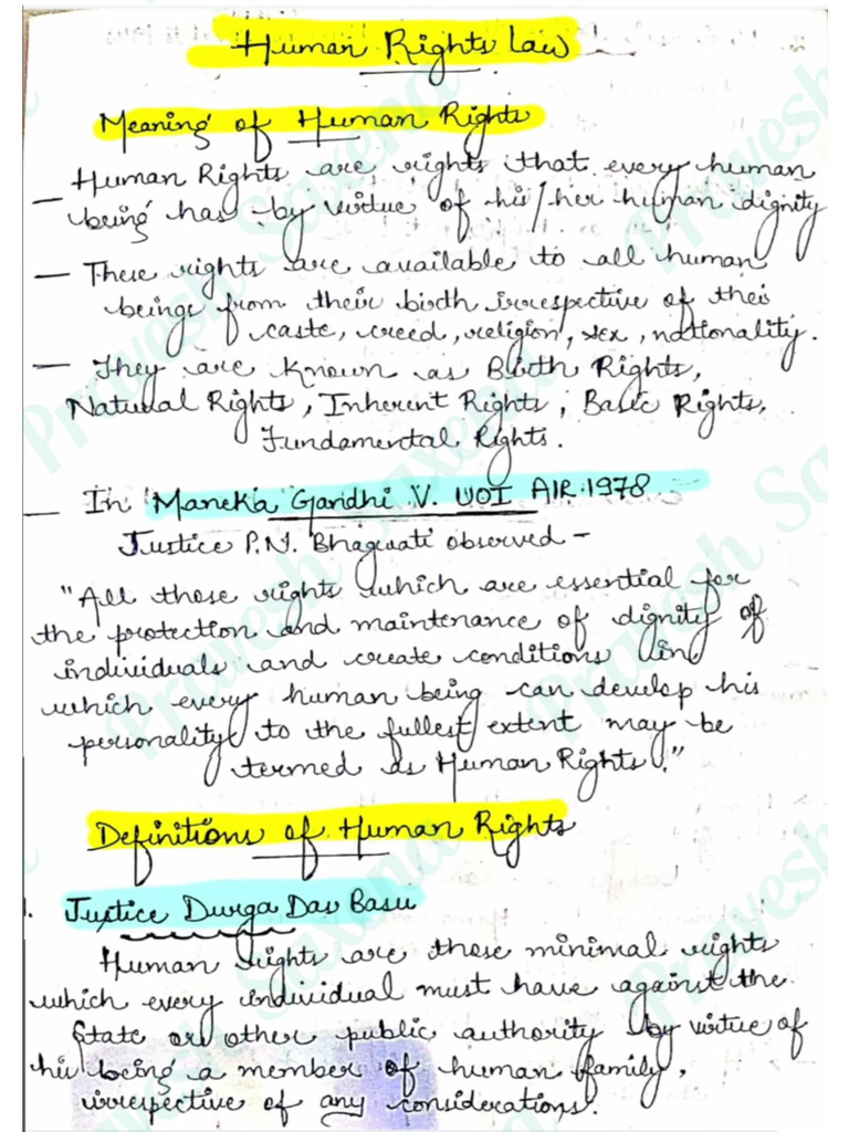 Handwritten Notes of Human Right Law | PDF