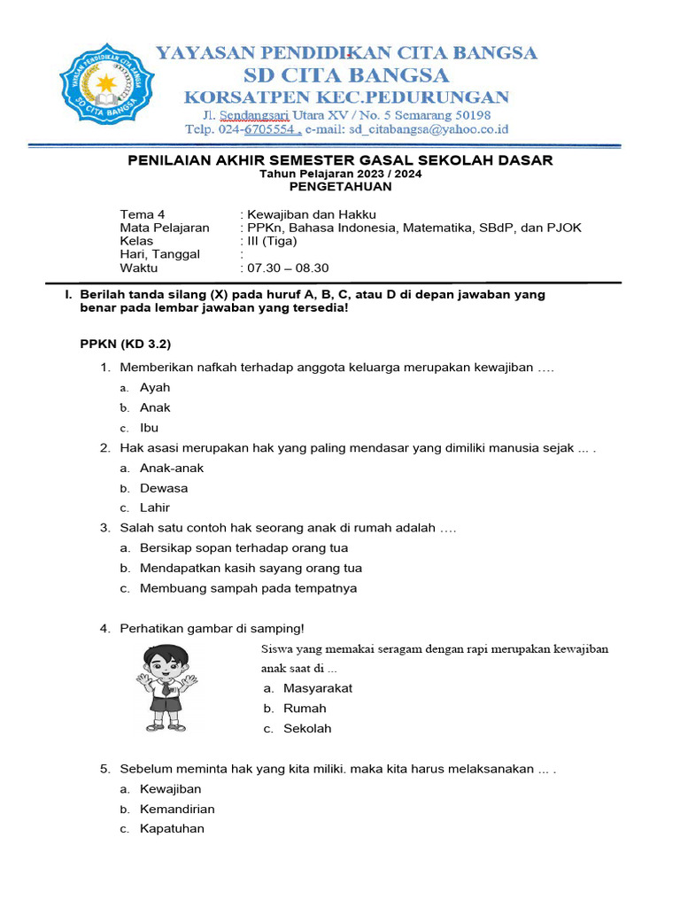 Soal Pas Kelas 3 Tema 4 | PDF