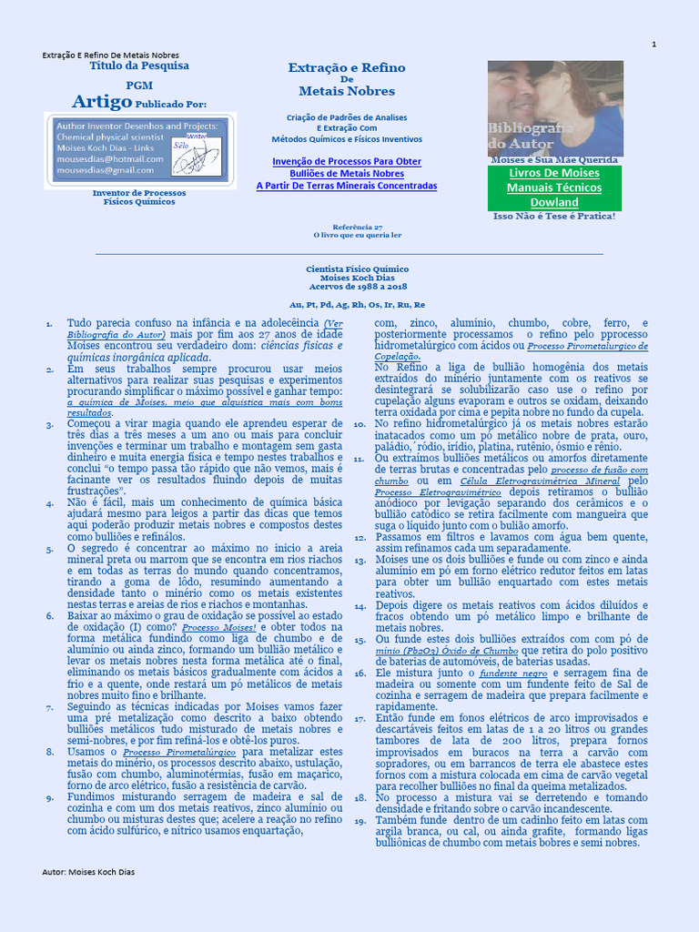Extração e Refino de Metais Nobres | PDF | Metais | Química