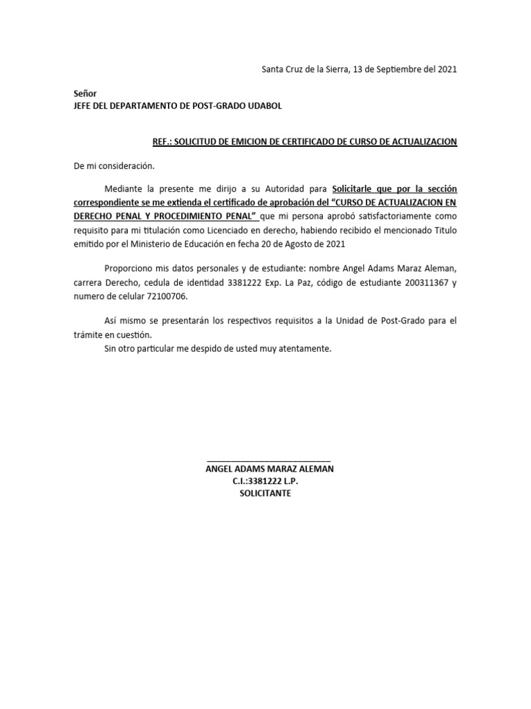 Solicitud de Certificado UDABOL | PDF | Crecimiento personal y profesional