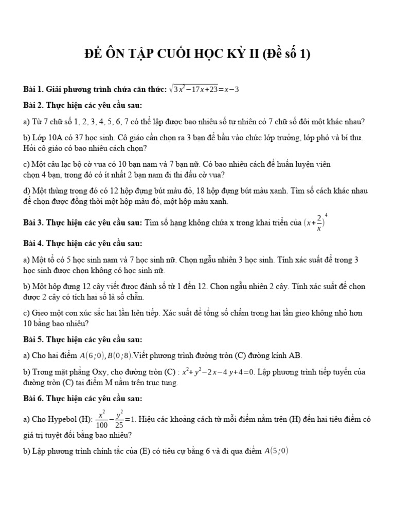 Đề ôn tập cuối HK2 | PDF