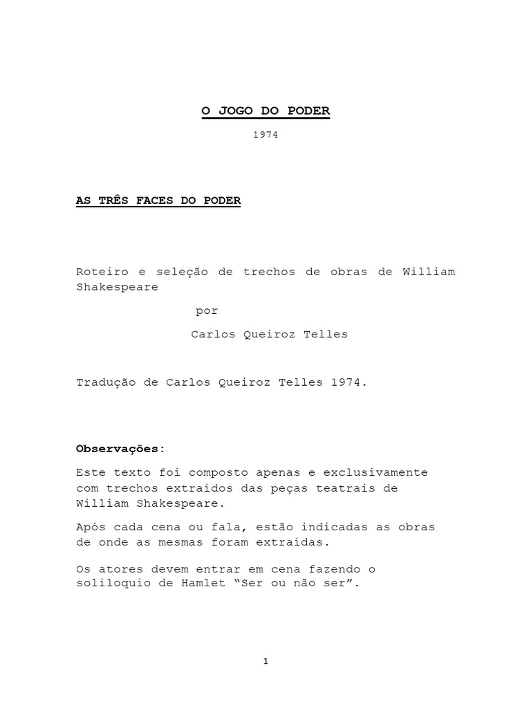 O JOGO - DO - PODER - Ultima Versao Corrigido World Do Original | PDF | Amor | Cleópatra