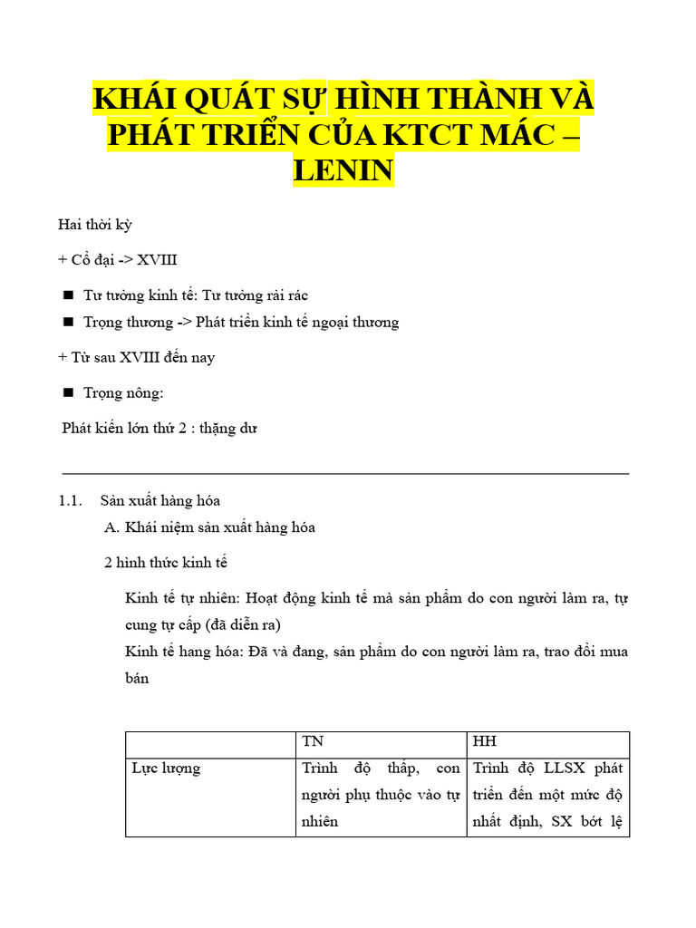 KHÁI QUÁT SỰ HÌNH THÀNH VÀ PHÁT TRIỂN CỦA KTCT MÁC | PDF