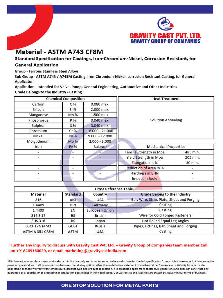 Astm A743 Cf8m | PDF | Physical Sciences | Chemical Elements