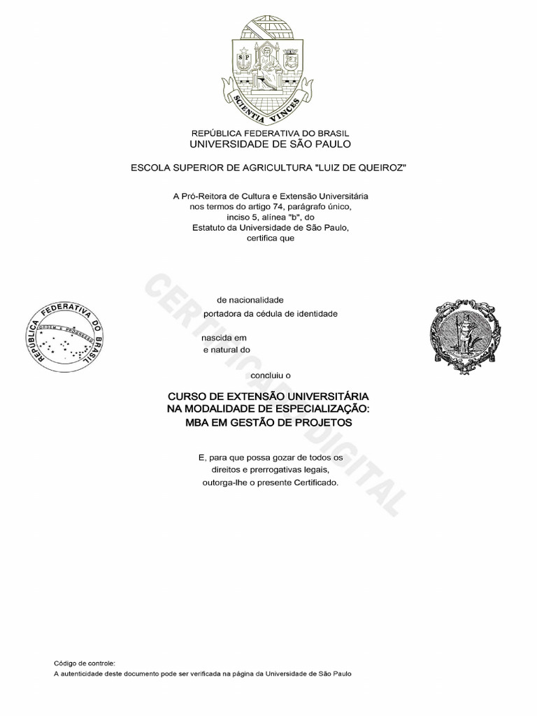 Certificado Digital MBA Em Gestao de Projetos | PDF Certificado Digital MBA Em Gestao de Projetos | PDF