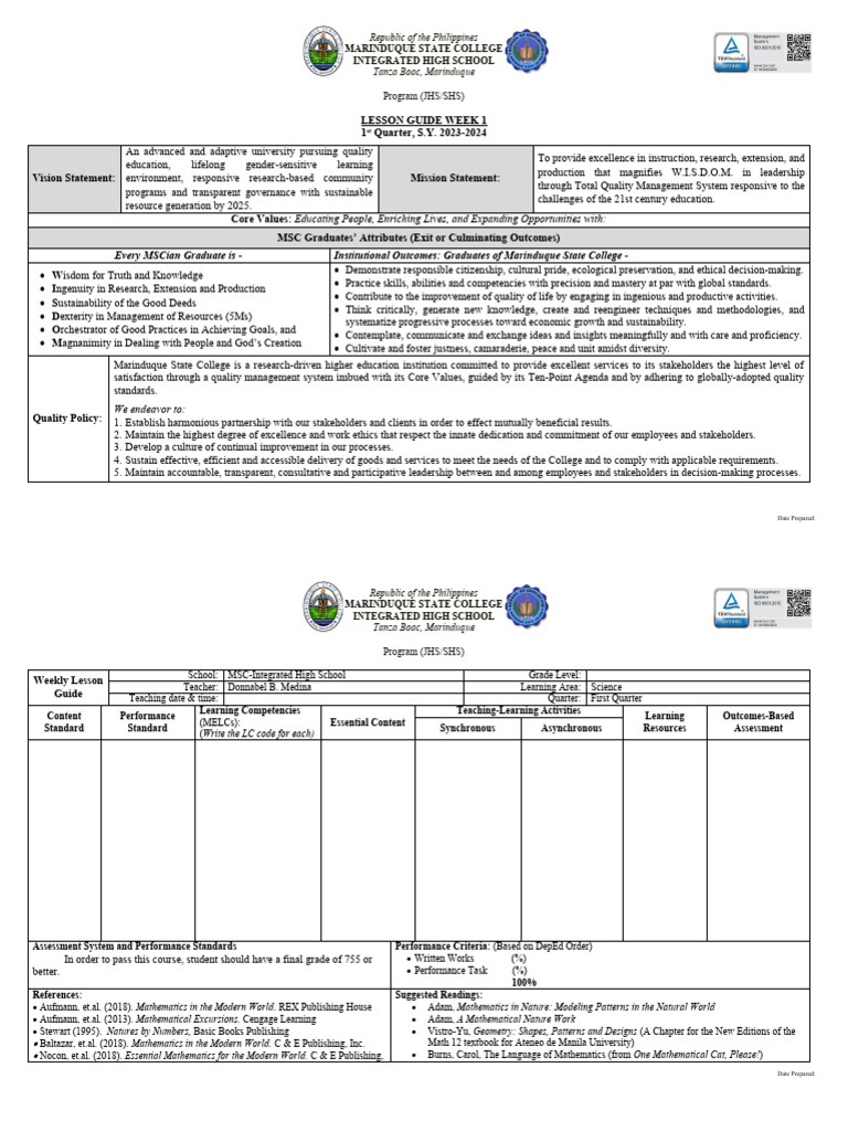 Lesson-Guide Format | PDF | Sustainability | Quality Management