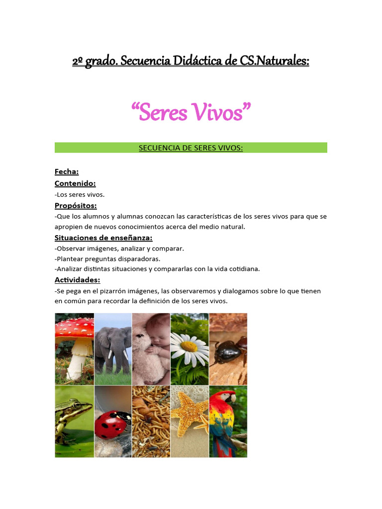 Secuencia Didáctica: Seres Vivos 2º Grado | PDF